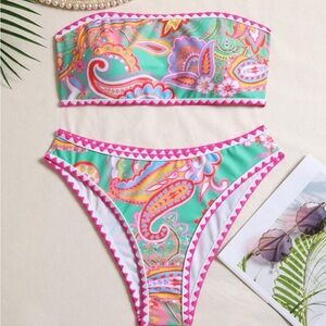 Rebellious Rose | Swim | Paisley Printed Strapless Bikini Set Bandeau ...